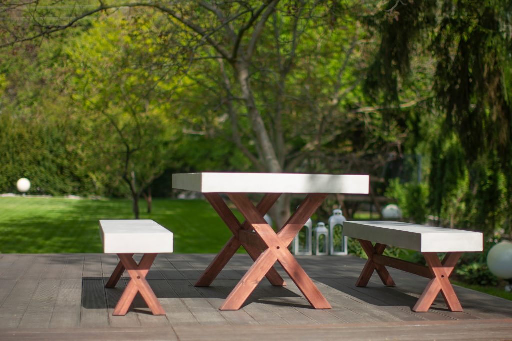 Concrete Garden Set - Modern table and benches - InsideOut Concrete